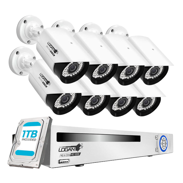 1080N All in One Hybrid 8 Channels DVR + 8 Bullet 1MPX TVI Cameras ...