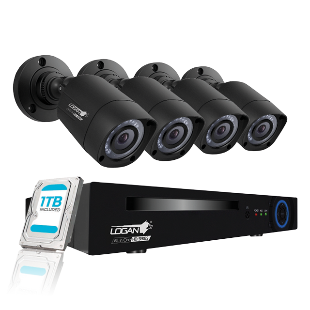 1080P All in One Hybrid 4 Channels DVR + 4 Bullet 2MPX All in One ...