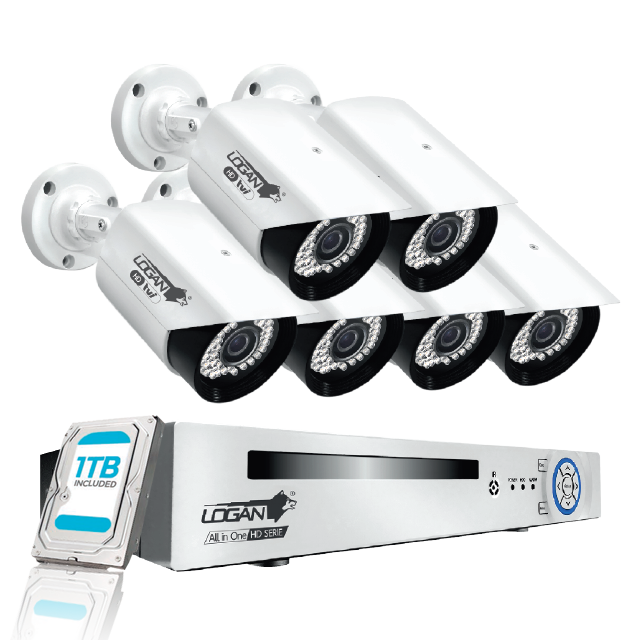 1080N All in One Hybrid 8 Channels DVR + 6 Bullet 1MPX TVI Cameras ...
