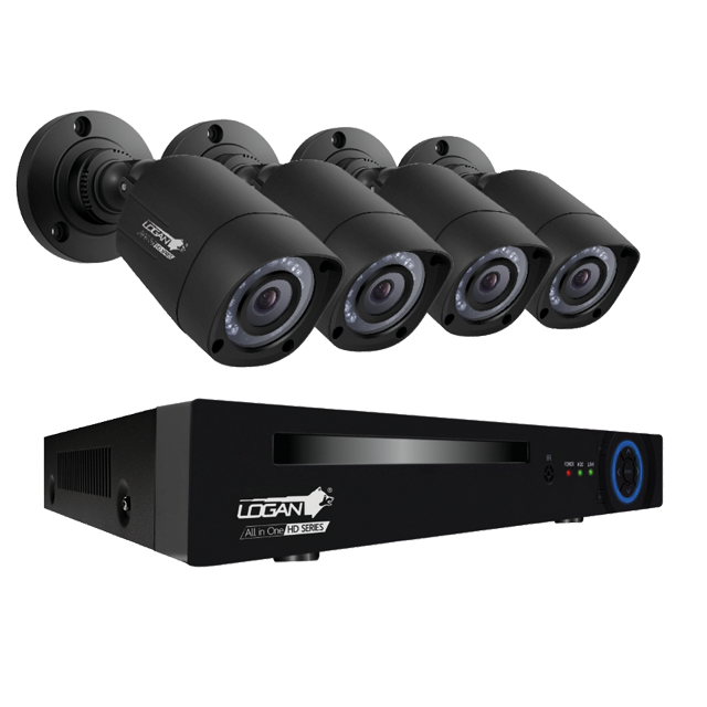 1080P All in One Hybrid 4 Channels DVR + 4 All in One 2MPX Bullet ...