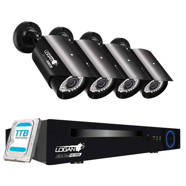 1080P All in One Hybrid 4 Channels DVR + 4 Bullet 2MPX All in One ...
