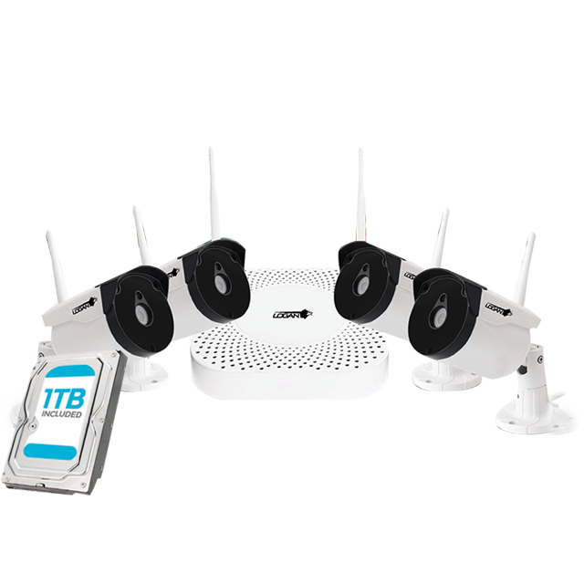 1080P 4 Channels NVR + 4 IP Wireless 2MPX Bullet Cameras + 1TB HDD ...
