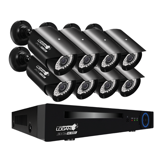 1080P All in One Hybrid 8 Channels DVR + 8 Bullet 2MPX All in One ...